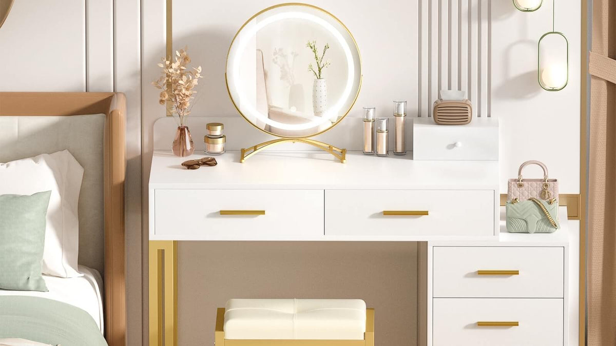 Vanity Desk with Mirror, Lights and Drawers for Your Needs – Unikito